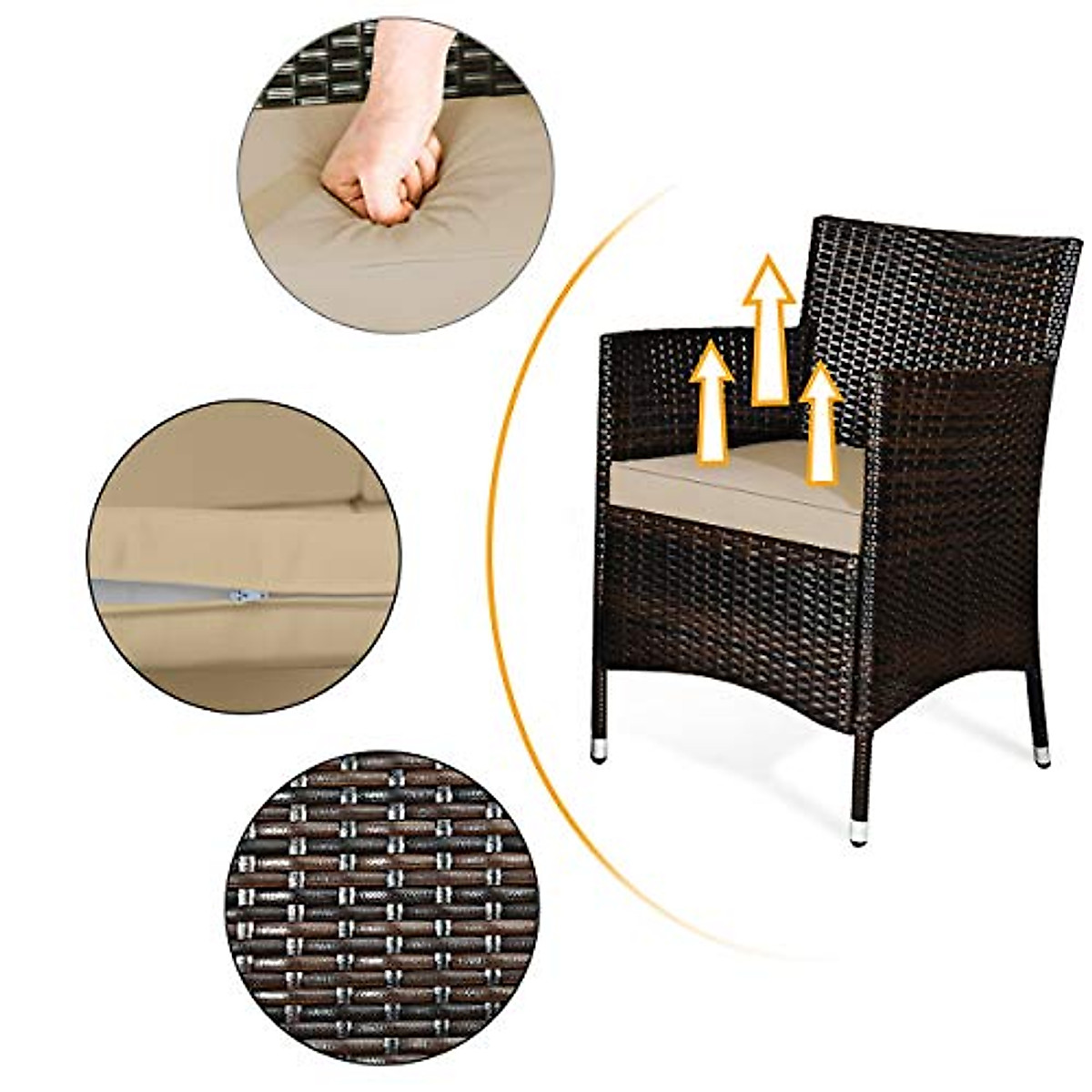 BestComfort 4 Piece Outdoor Patio Furniture Set Wicker Conversation Set, Sectional Sofa Rattan Wicker Chair, Glass Coffee Table for Backyard Porch Poolside Balcony Garden