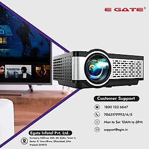 Egate Bluetooth Projector, Full HD 1080p Native with 4k TV stick support, 300 ANSI, 210" Max Screen Size | Inbuilt Speaker | AV, VGA, HDMI, SD Card, USB, Audio Out | (i9 Pro-Max, Black)