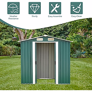Kinfant Outdoor Storage Garden Shed - 6 x 4 Feet Utility Tool Shed Metal Shed with Vents