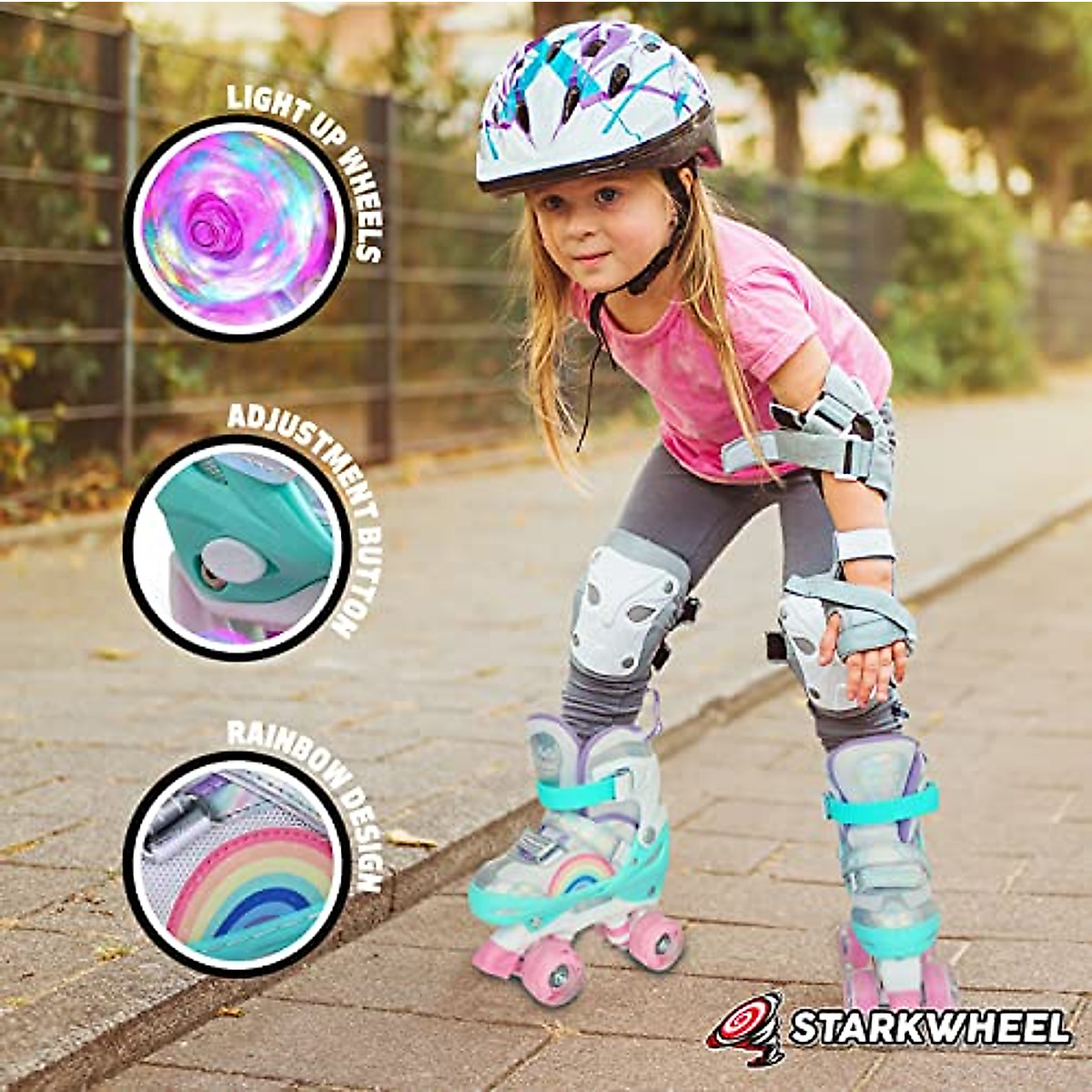 STARKWHEEL Roller Skate Shoes for Kids - Adjustable Girl Rollerskates, EU Sizes 37-39 - Light Up Wheels Skates - Best Birthday Gifts for Girls and Boys Ages 3 4 5 6-12 Year Old