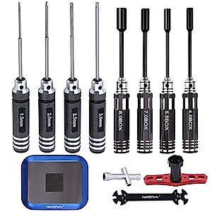 Hobbypark Hex Driver Set (1.5mm 2.0mm 2.5mm 3.0mm), Hex Nut Driver Set(4.0/5.5/7.0/8.0mm) Screwdriver Kit, 17mm Wheel Wrench, RC Screw Tray, Turnbuckle Wrench, RC Repair Tools Kit for RC Cars