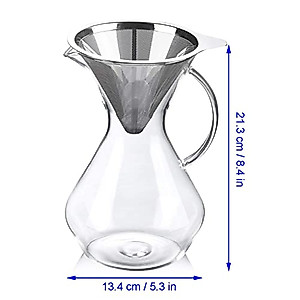 Modern-Depo Glass Coffee Maker Pour Over 34 Ounce/ 1000ml with Coffee Dripper Filter and Handle