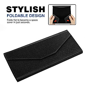 MoKo Foldable Eyeglass Case, PU Leather Portable Lightweight Sunglasses Storage Triangular Fold Case Eyewear Protector Box with Magnet Closure and Cleaning Cloth for Men Women Youth Kids, Black