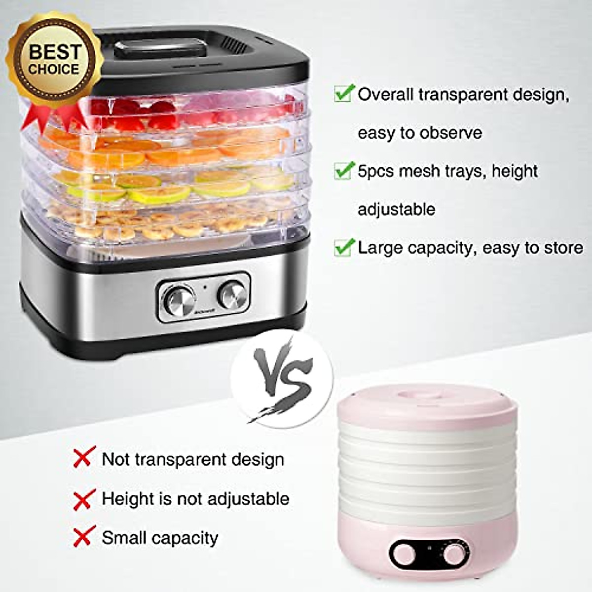 Seeutek Food Dehydrator Machine for Beef Jerky, Fruits, Vegetables Electric Dryer Machine with 5 BPA-free Trays, Adjustable Temperature Control, Recipe Book & 4PCS Reusable Storage Bags