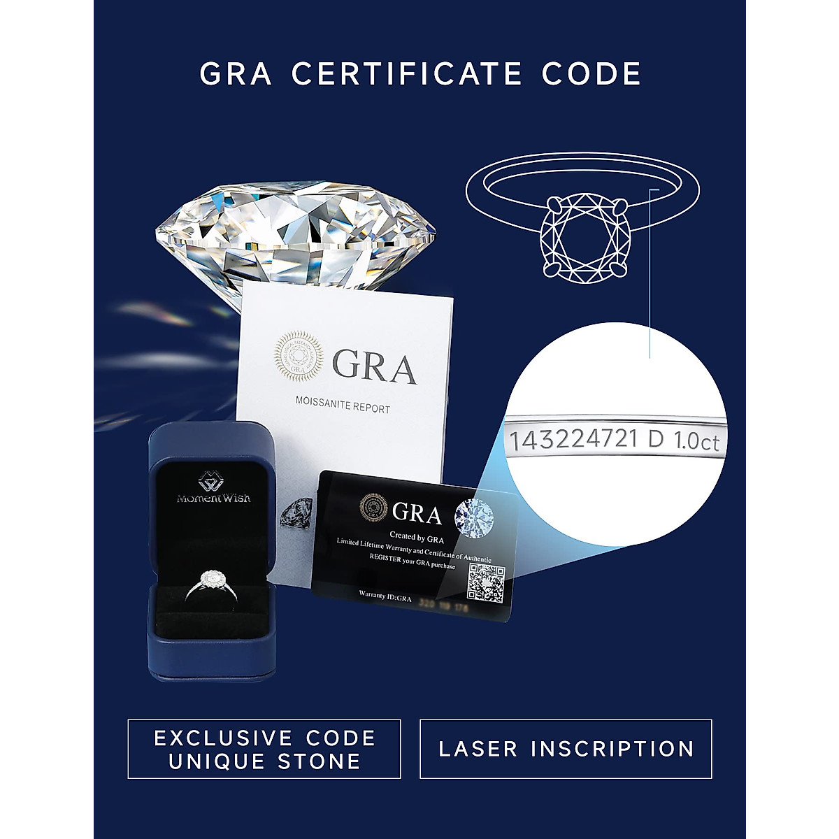 MomentWish Promise Rings for Her, 1Carat Moissanite, D Color VVS1 Simulated Diamond 925 Sterling Silver Accent Rings-Size6