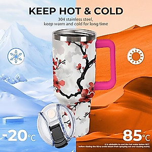 Cherry Flower 40 Oz Tumbler Insulated Stainless Steel Water Bottle Travel Mug Car Cup with Handle And Straw