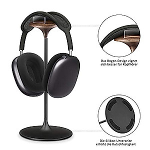 Headphone Stand, Walnut Wood & Aluminum Headset Stand, Nature Walnut Gaming Holder for AirPods Max, Beats, Bose, Sennheiser, Sony, Audio-Technica and More (Black)