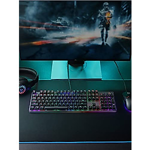 BLOOTH Mechanical Gaming Keyboard RGB Backlit 104 Keys, Red Switches Customizable Key with 12 LED RGB Color Modes, 7 Levels Brightness and Speed Adjustment, USB Wired for PC Gamers