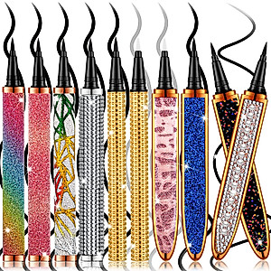 Demissle 10 Pcs Eyelash Glue Pen Self Adhesive Eyeliner 2 in 1 Eye Liner Pen No Glue No Magnetic Eyeliner Diamond Glitter Liquid Eyeliner Pen Waterproof Eye Liner for Women Girls Eye Makeup