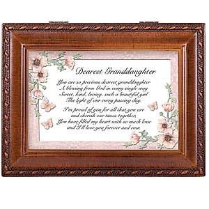 Cottage Garden Dearest Granddaughter So Precious Woodgrain Rope Trim Jewelry Music Box Plays You are My Sunshine