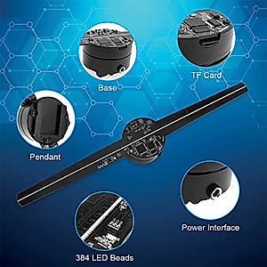 WISVANAI 3D Hologram Fan Projector, WiFi Control Holographic Advertising Display Fan with 384 LED Beads, 16.5inch Bluetooth Speaker Supported Video Projector