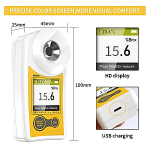 Digital Brix Refractometer Flagfront brix Meter Refractometer USB C Charging Automatic Temperature Compensation Brix Refractometer Range 0-55%，±0.1% Precision