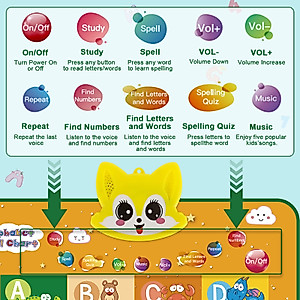 Interactive Alphabet Wall Chart, RenFox Upgraded Double-Sided Electronic Talking ABC & 123 & Animals & Music Poster Early Learning Toys for Toddlers, Preschool Educational Gift for Kids Boys Girls 2+
