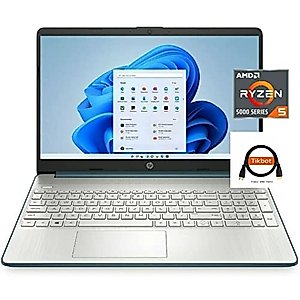 HP 15 15.6" FHD IPS Laptop, AMD Ryzen 5 5500U (6-core, 4.0 GHz), Webcam, USB-C, HDMI, AMD Radeon Graphics, Blue, Full-Size Keyboard, Windows 11, Bundled with HDMI Cable (16GB RAM | 512GB SSD)