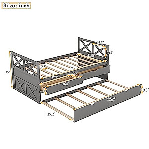 RORIGAT Twin Size Daybed with Trundle and Drawers,Multi-Functional Solid Pinewood Bedframe for Boys/Girls/Adult,No Box Spring Needed,Gray