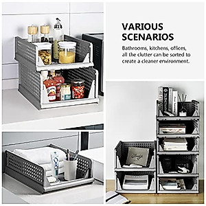 8 Pcs Stackable Storage Drawers Closet Organizers and Storage Foldable Closet Organizers Plastic Folding Box Shelves Collapsible Bin Baskets Container for Wardrobe Bathroom (Dark Gray)