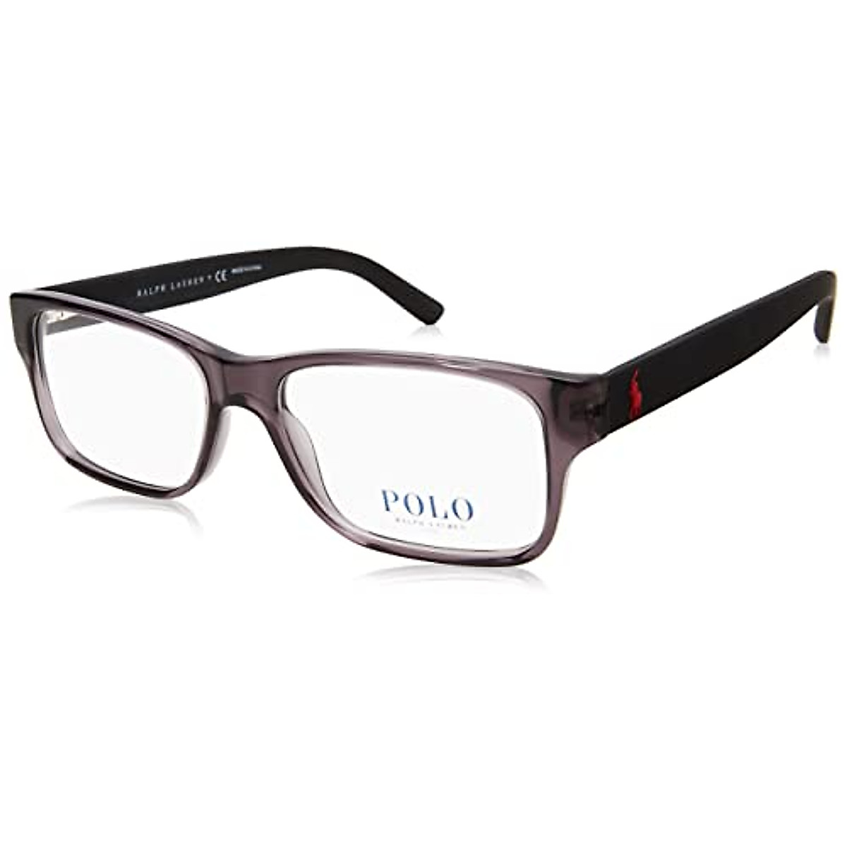 Polo Ralph Lauren Men's PH2117 Rectangular Prescription Eyewear Frames, Shiny Transparent Grey/Demo Lens, 52 mm