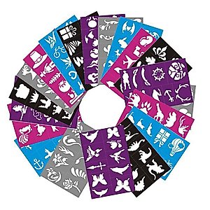 Lystin Face & Body Paint Stencils Kit for Kids (200 Pieces) - Soft, Reusable and Easy to Stick Down - Tattoo Stencils, Glitter Temporary Tattoos for Kids School Carnival Birthdays Halloween Christmas