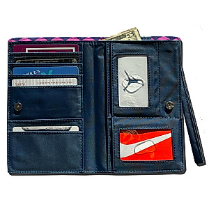 Big Skinny Women's Plus Myphone Bi Fold Slim Plum Dot Wallet Wristlet, PlumDot