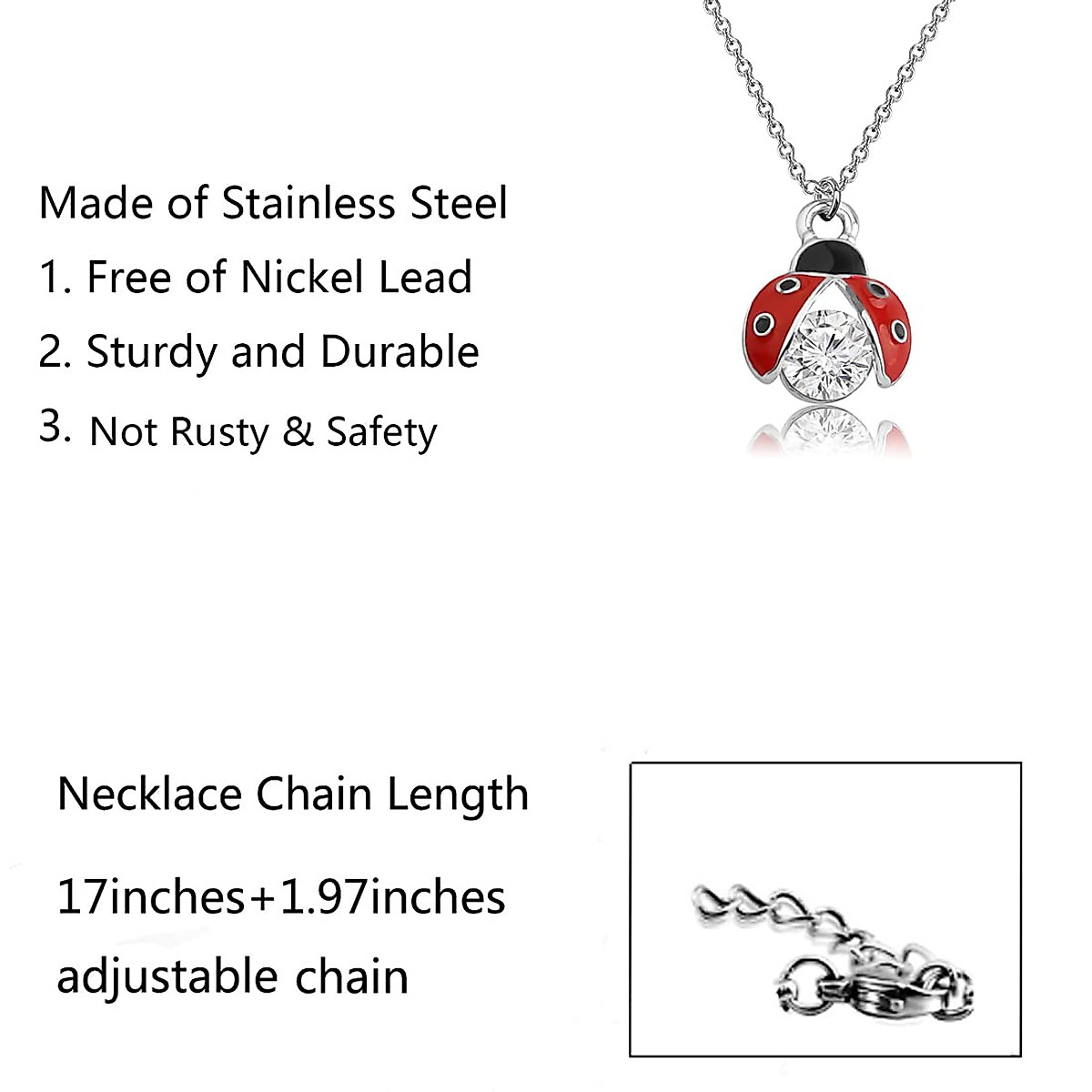 FUSTMW Ladybug Pendant Necklace Ladybug Gifts Jewelry Ladybug Necklace Charm Inspirational Gifts for Women (silver)
