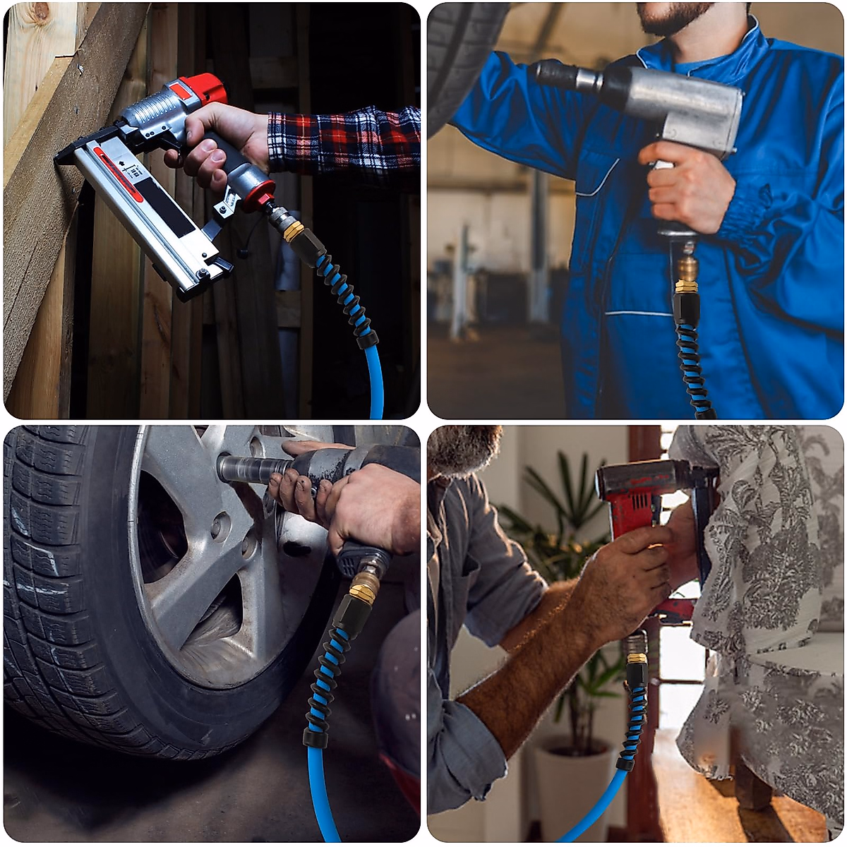 1/4 in x 25 ft Rubber Air Hose with Universial Connector, Lightweight, Kink Resistant, Flexible, All-Weather Air Tool Hoses 300 PSI Air Compressor Hose for Roofing and Furniture Jobs