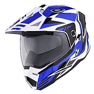 1Storm Dual Sport Motorcycle Motocross Off Road Full Face Helmet Dual Visor Storm Force Blue, Size Medium