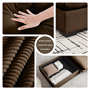 Corduroy U-Shaped Sofa Couch 157.5" Brown Comfy Modular Couch Oversized Couch with Storage Ottoman Cloud Couch 4 Seater Extra Deep Sofa Couch,Sectional Couches for Living Room