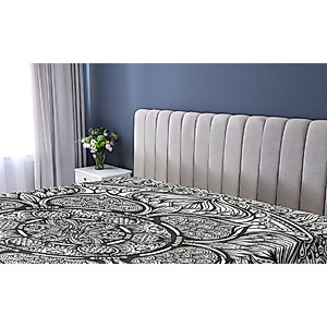 Ambesonne Ethnic Fitted Sheet, Mandala Inspired Art Hand Drawn Paisley Pattern Boho Native, Bed Cover with All-Round Elastic Deep Pocket for Comfort, Twin XL Size, Black and White