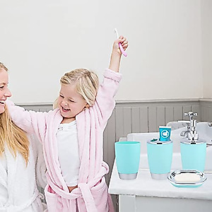 Zerone 6pcs Bathroom Accessory Set, Plastic Sink Accessory Set Includes Toothbrush Holder Toothbrush Cup Soap Dish Toilet Brush Holder Waste Bin Tumbler Straw Set