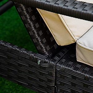 Outsunny Wicker Chaise Lounge, 4 Position Adjustable Backrest and Cushions Outdoor Lounge Chair PE Rattan Sun Lounger for Poolside, Balcony or Garden, Beige