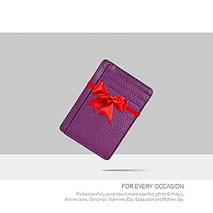 Leather Minimalist Wallet for Men & Women RFID Front Pocket Leather Card Holder Wallets (Fuchsia, Small)