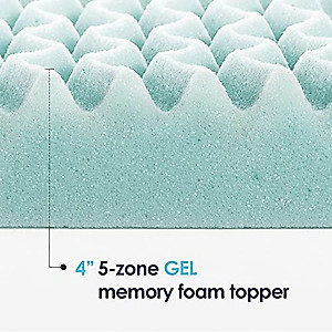 Mellow 4 Inch 5-Zone Memory Foam Mattress Topper, Cooling Gel Infusion, Full