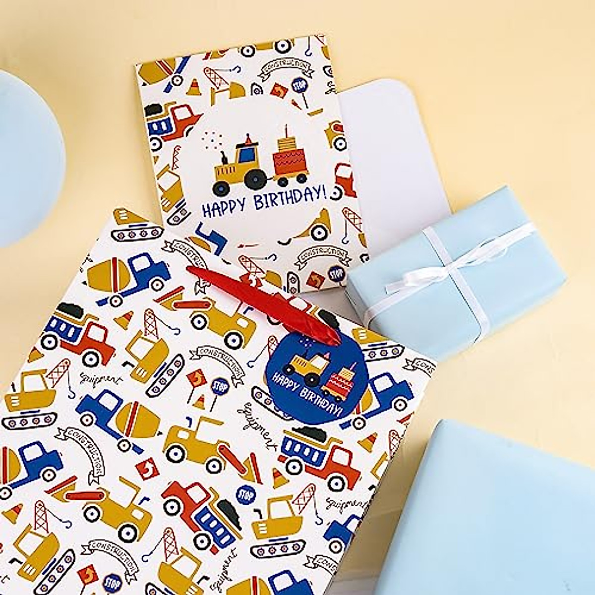 WRAPAHOLIC 13" Large Birthday Gift Bags with Card and Tissue Paper - Car Design for Kids Birthday, Gift Wrap