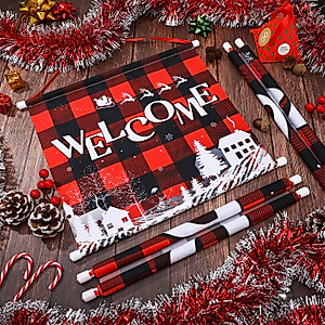 3 Pieces Christmas Plaid Porch Sign Merry Christmas Banner Happy Holidays Banner Welcome Banner Front Door Hanging Sign for Christmas Home Wall Indoor Outdoor Decoration