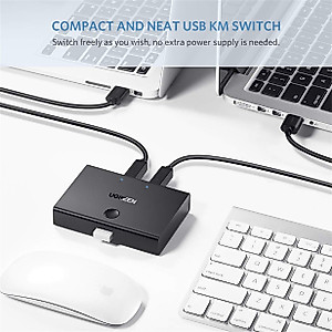 UGREEN USB Sharing Switch USB 2.0 Peripheral Switcher Adapter Box 2 Computer Share 1 USB Device Hub for Printer Scanner with 2 Pack USB 2.0 Male Cable