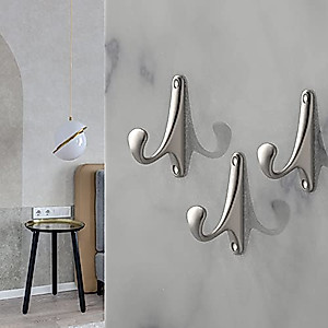 DECMATE 5 Packs Heavy Duty Wall Mounted Coat Hooks with 10 Screws Utility Hardware Contemporary Metal Single Hooks Brushed Satin Nickel for Hanging Coat, Scarf, Bag, Towel, Key, Cap, Cup, Hat …