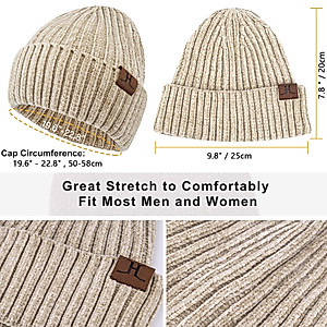 Womens Winter Knit Warm Hat Beanie+Long Scarf+Touch Screen Gloves Set Skull Caps Neck Scarves for Women Men