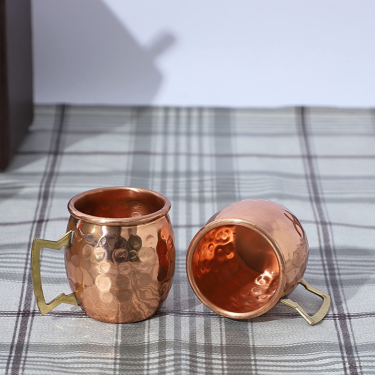 Buddha4all 2 Oz. Solid Copper Mini Moscow Mule Shot Mug Set Copper Hammered Shot Glass Set (8)