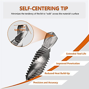Hymnorq 6-Piece Combination Tap and Drill Bit Set with Dual Twist Flute and 118° Split Point, High-Speed Steel, 1/4" Hex Shank, Ranging from BSW 1/8"-40 to BSW 3/8"-16