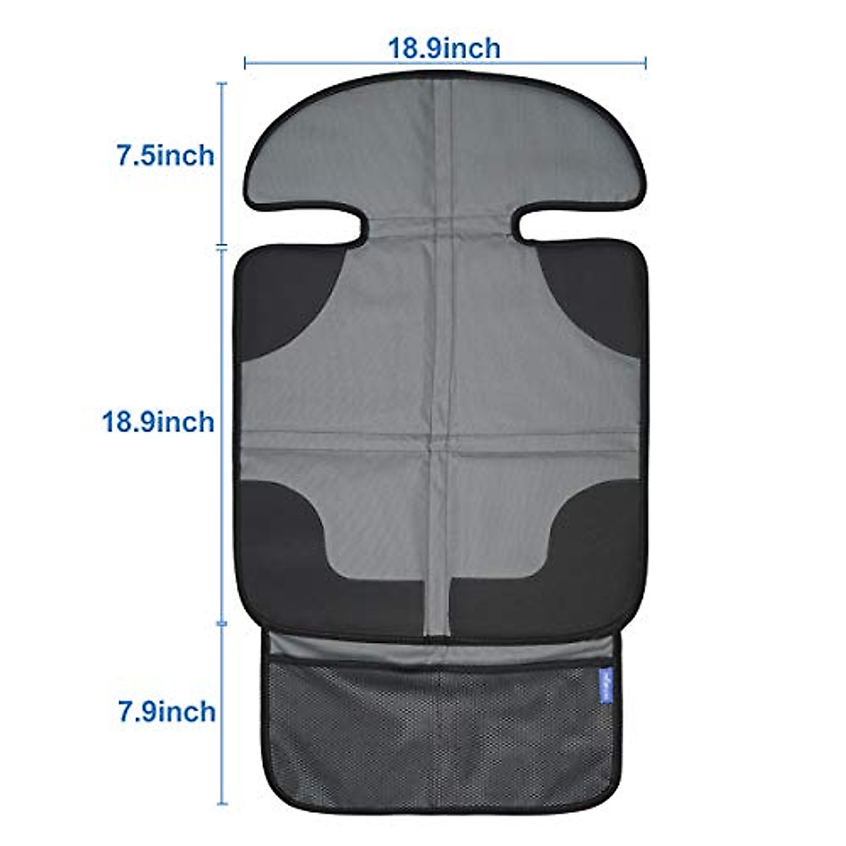 INFANZIA Car Seat Protector with Thickest Padding - Auto Seat Cover Mat for Baby Child Car Seats, Waterproof 600D Fabric, PVC Leather Reinforced Corners & 2 Large Pockets for Handy Storage, Gray