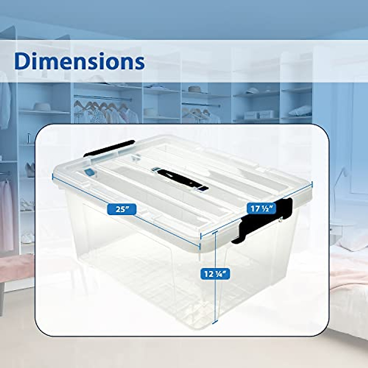Lifetime Appliance (4 Pack) 70 Qt. [UPGRADED] Plastic Storage Bin Tote Organizing Container with Ultra Durable Lid and Secure Latching Buckles, Stackable, Extra Strength Clear with Black Handle