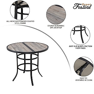 Festival Depot Patio Bar Height Table, Outdoor Bistro 45.3' Round Side Dining Coffee All Weather Furniture with DPC Desktop Metal Legs and Adjustable Feet for Garden Poolside Deck, Grey, (B-PF19252)