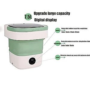 Portable Washing Machine,Foldable Touch Screen Mini Washing Machine,Small Washing Machine for Underwear,Baby Clothes or Small Items,Suitable for Apartments,Dormitories,Camping,(7.5 Liters),Green