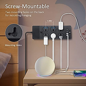 Universal Power Strip, Jumpso 6ft Extension Cord with Multiple Outlets, 110-240v, 3000w Power Strip with USB Ports European Travel Plug Adapter Wall Mount Power Strip for Home Office Cruise, Black