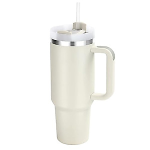 40oz Tumbler with Handle and Straw, Stanley Cup Dupes, Leak Resistant Lid, Insulated Cup, Maintains Cold, Heat, and Ice for Hours (Dune)