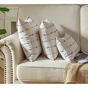 Caflife Boho Throw Pillow Covers 20x20 inches Beige and Grey, Set of 2 Modern Farmhouse Decorative Pillow Covers for Couch Bed, Living Room