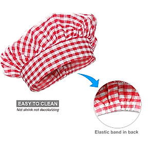 Kids Chef Hat Apron Set, Cute Children Baby Baking Gingham Aprons with Adjustable Neck Strap and Pockets for Boys and girls Cooking Baking Painting Gardening Aprons in 2 Sizes (Red Gingham, Small)
