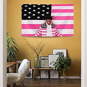 Pink Tape Flag Tapestry Music Album Cover Tapestry Lil Rapper Uzi Pink American Flag Tapestry Wall Hanging Dorm Backdrop Banner Room Flags Home Decor Fans Gift (3x5ft)