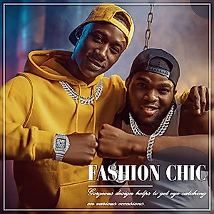 5 Pcs Hip Hop Jewelry Set with Miami Cuban Link Chain Necklace Bracelet Bling Crystal Diamond Watch Rhinestone Earrings (Silver, Men)