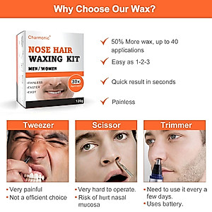 120g Charmonic Nose Hair Waxing Kit with 30 Applicators, Quick and Painless Removal for Men and Women, Enough for 15-20 Uses